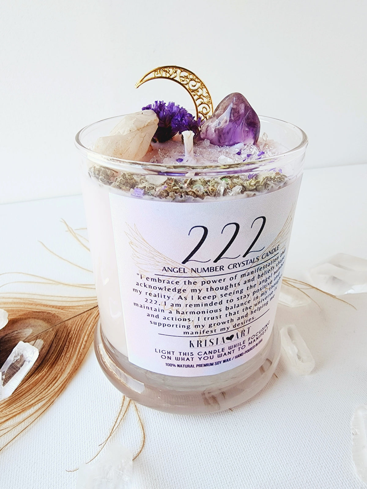 222 ANGEL NUMBER CANDLE with crystals & angel message – KrisiaArt LLC